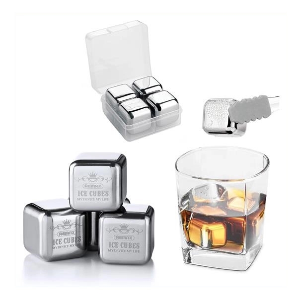 Set of 4 Square Stainless Steel Cocktail Cubes in Case - Mele Printing ...