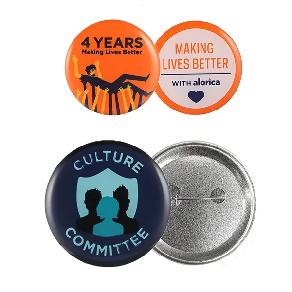 Round Custom Metal Pin Back Button Badge | Plum Grove